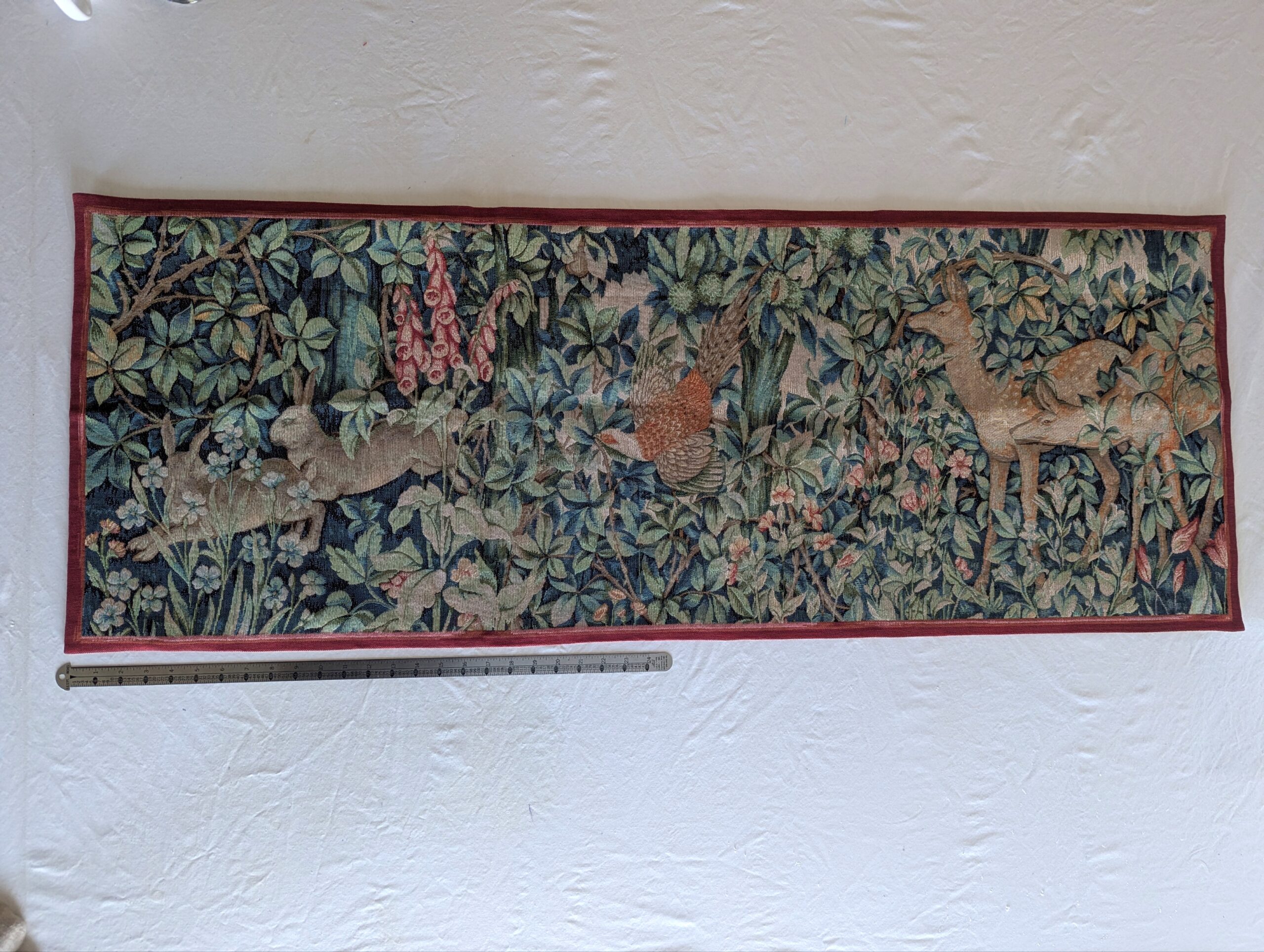 William Morris rabbits, pheasant, deer wide tapestry - A Cup of Cloudy
